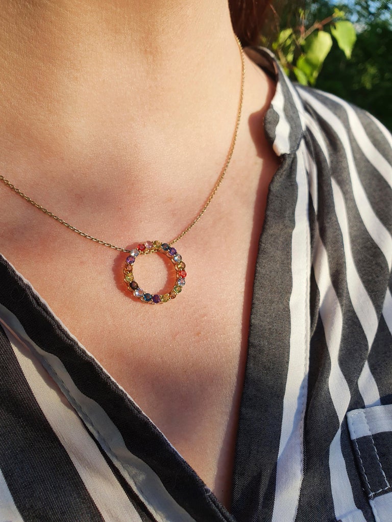 Eternity Pendant with Mulicolor Gemstones in 14k Gold For Sale at 1stDibs
