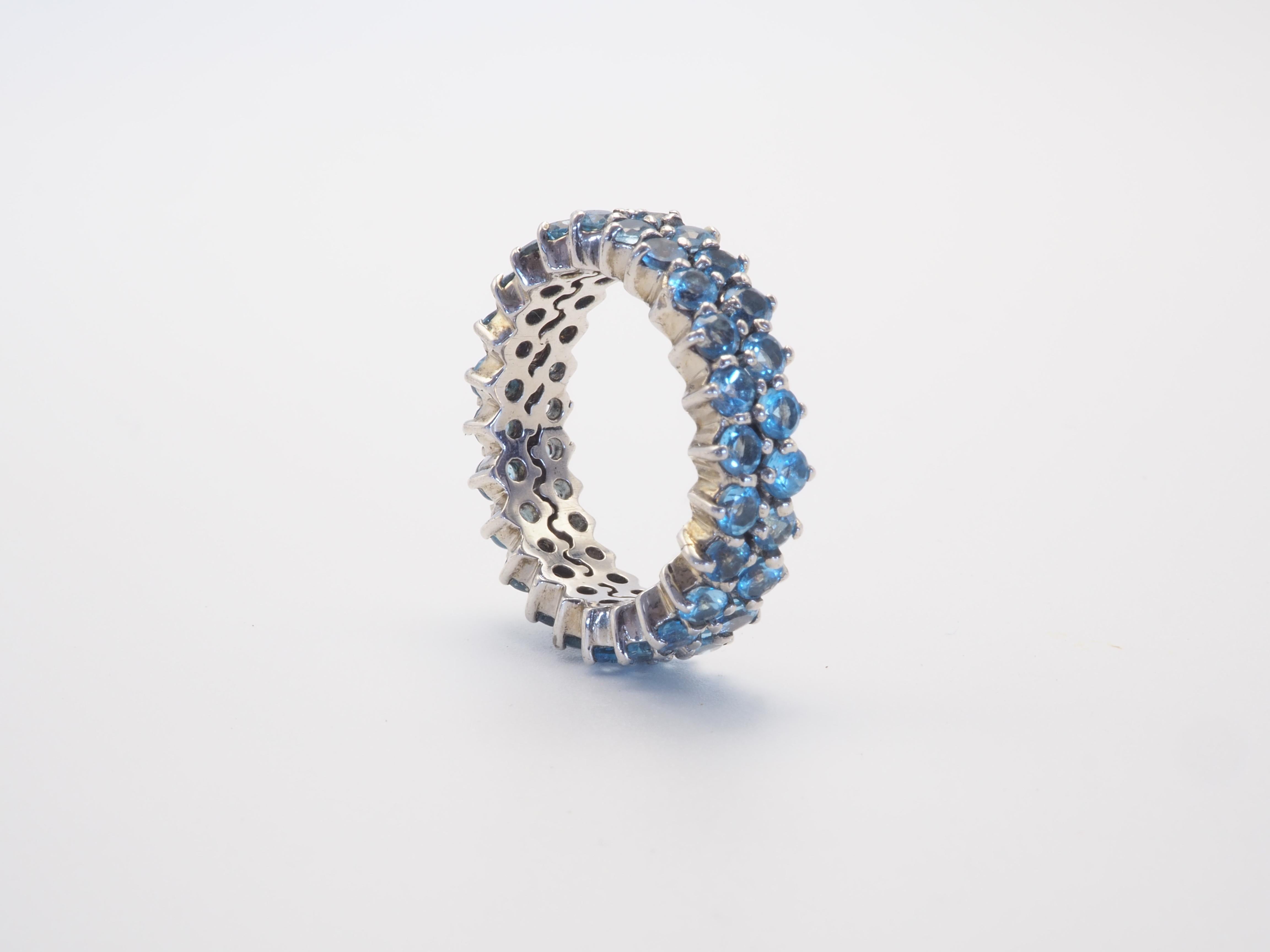 Eternity Two Row 2.40ct Blue Topaz Sterling Silver Band Ring For Sale ...