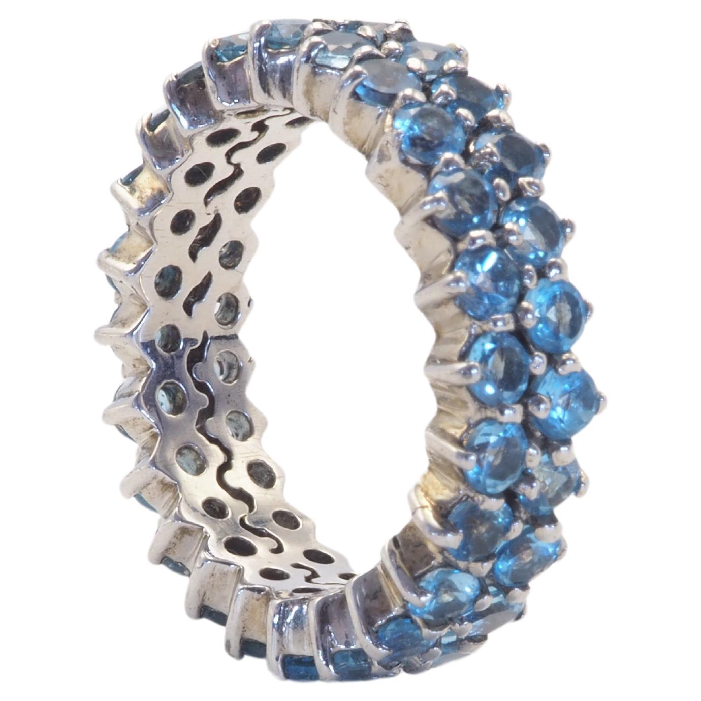 Eternity Two Row 2.40ct Blue Topaz Sterling Silver Band Ring at 1stDibs