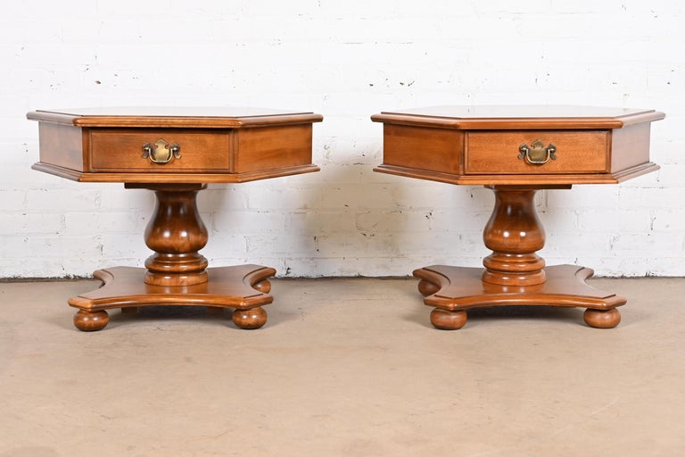 Ethan Allen American Colonial Solid Birch Pedestal Side Tables, Pair ...