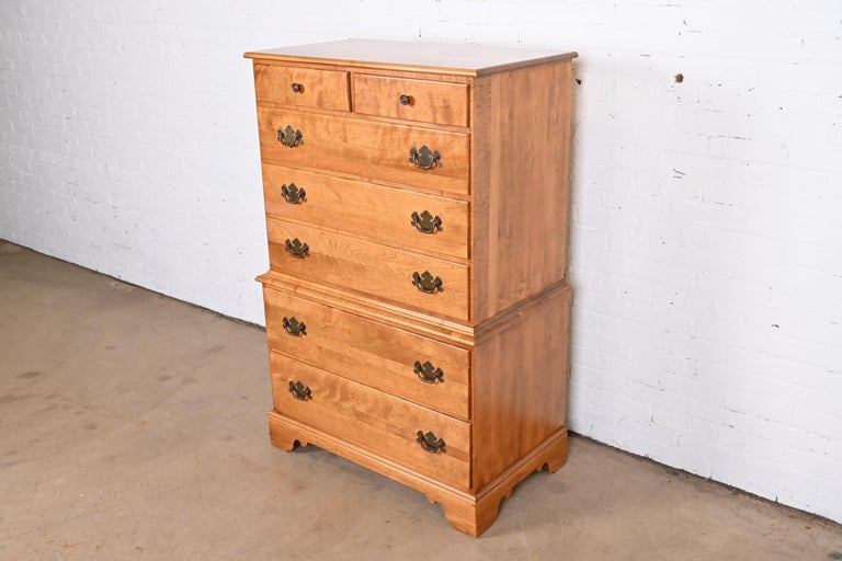 Ethan Allen American Colonial Solid Maple Highboy Dresser, Circa 1970s ...