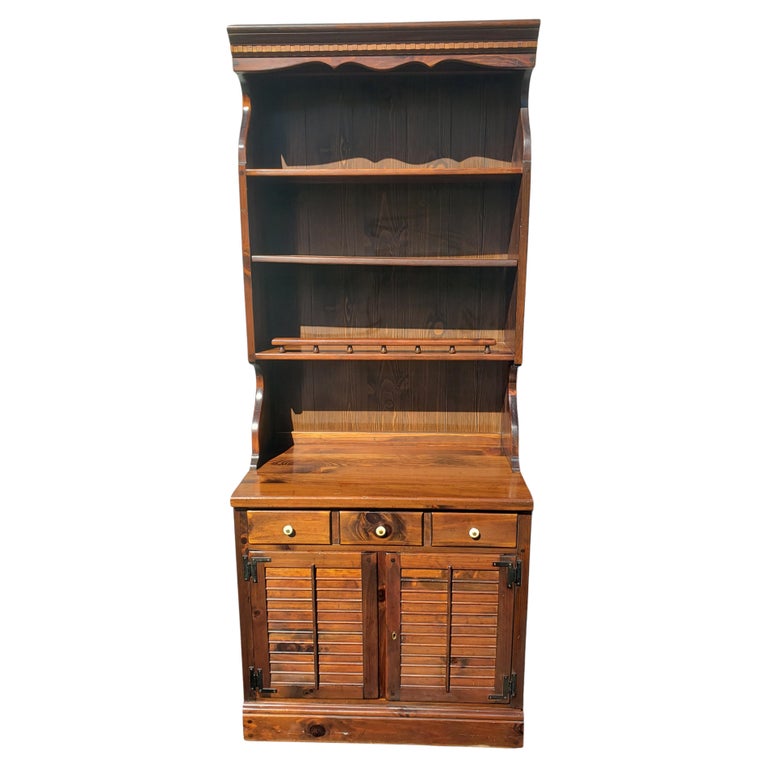 Ethan Allen Antiqued Pine Old Tavern Hutched Cabinet at 1stDibs | ethan ...