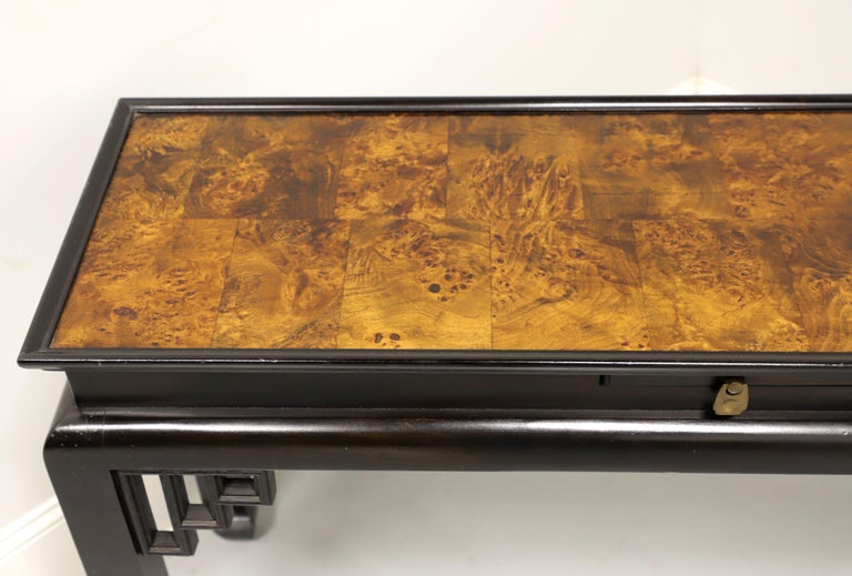 ETHAN ALLEN Asian Chinoiserie Black Lacquer and Burl Elm Console Sofa ...