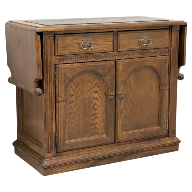 ETHAN ALLEN Royal Charter Oak Jacobean Drop-Leaf Slate Top Server ...