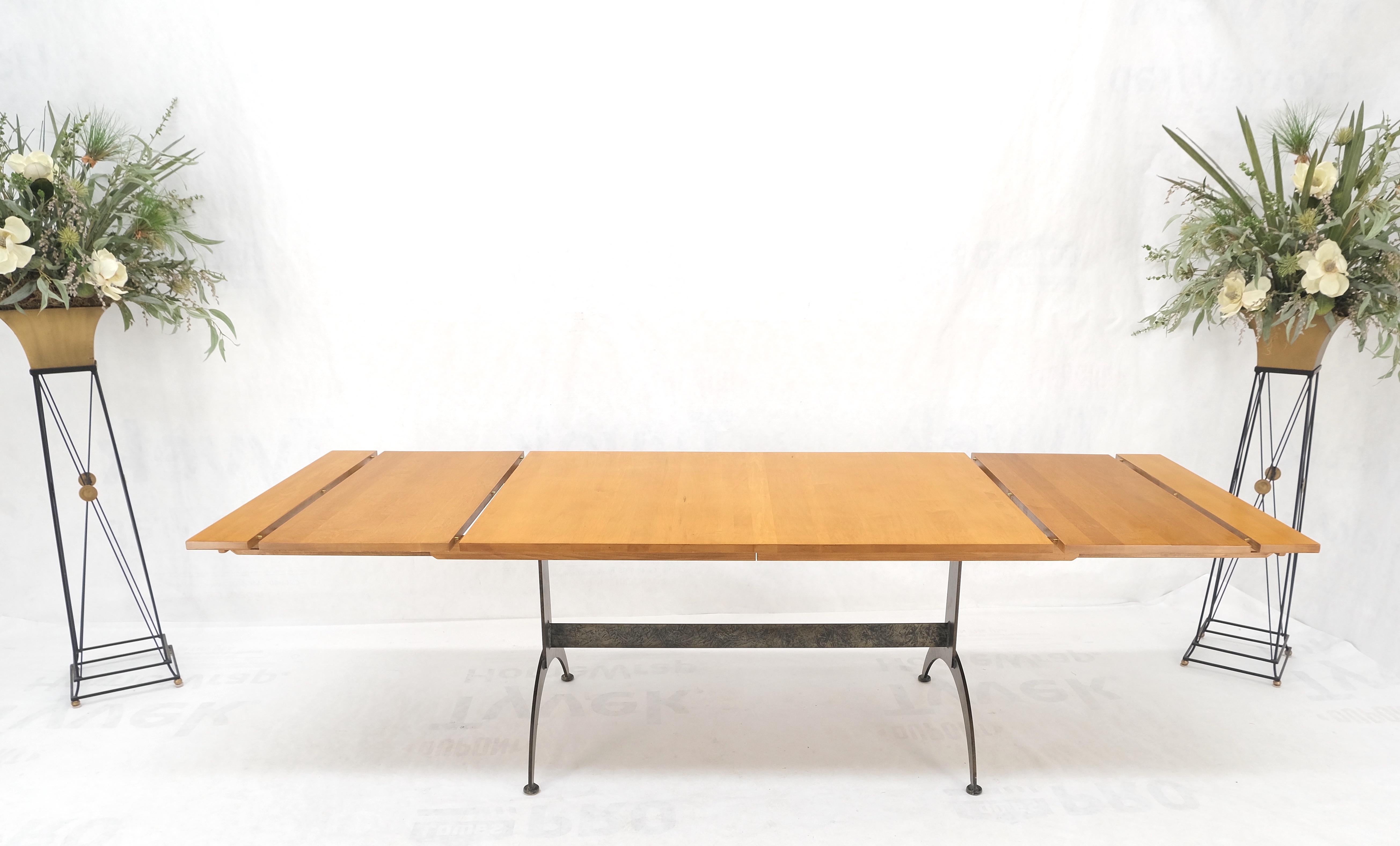 Ethan Allen Solid Maple Forged Wrought Iron Base Dining Table 2 Leafs ...