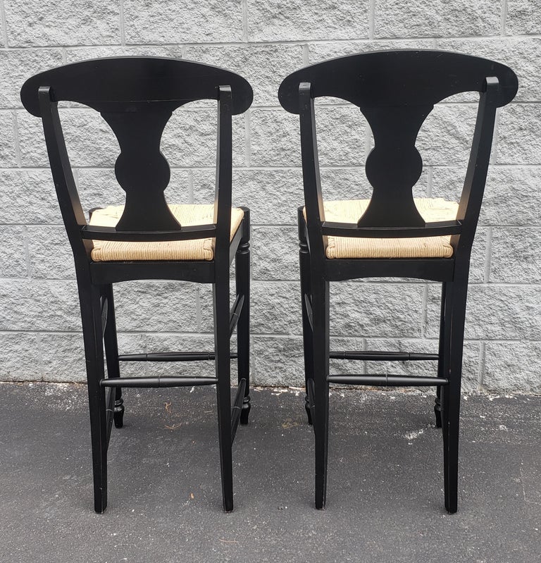 Ethan Allen Vintage French Country Rush Seat Bar Stools in Black, a ...