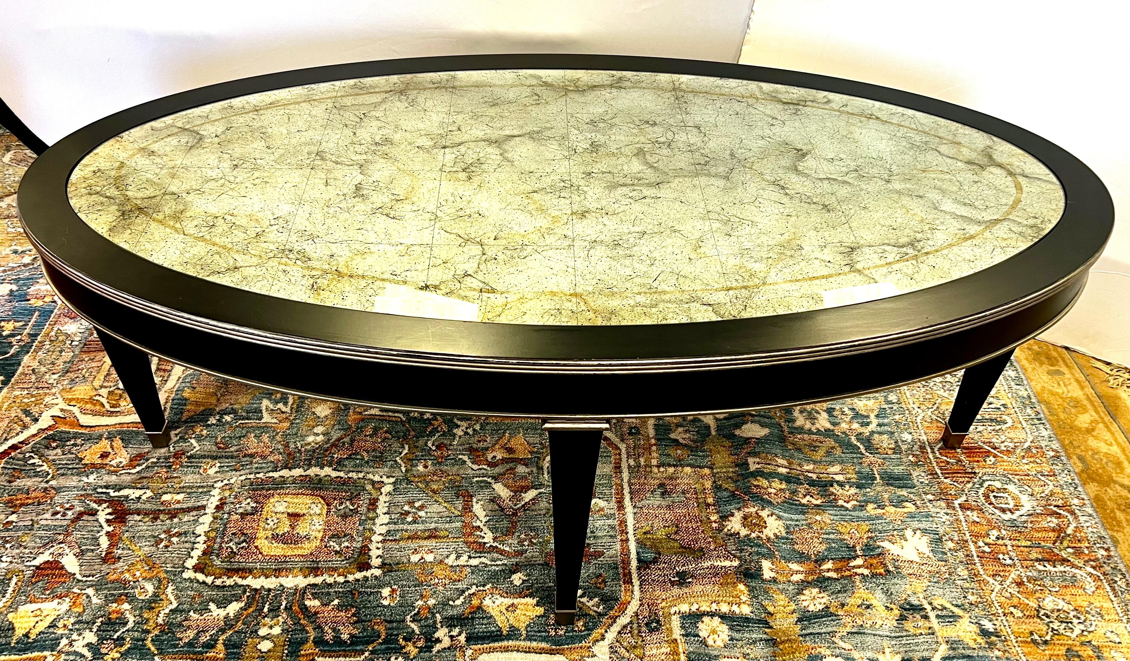 Ethan Allen Winston Oval Eglomise Mirrored Cocktail Coffee Table For ...