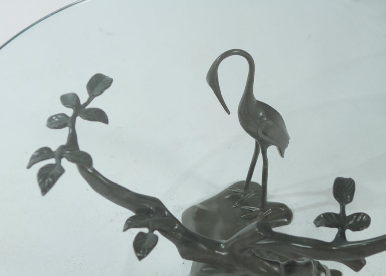 Ethereal Bronze Verdigris Patinated Bonsai Tree and Crane Coffee Table ...