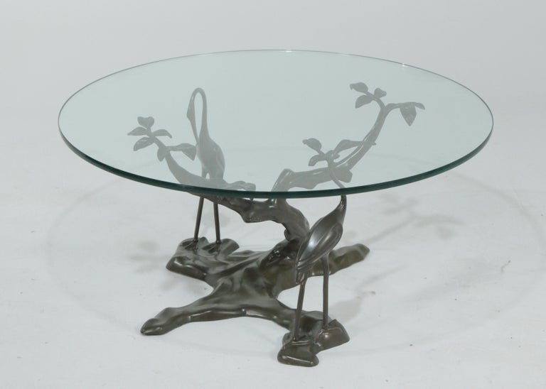 Ethereal Bronze Verdigris Patinated Bonsai Tree and Crane Coffee Table ...