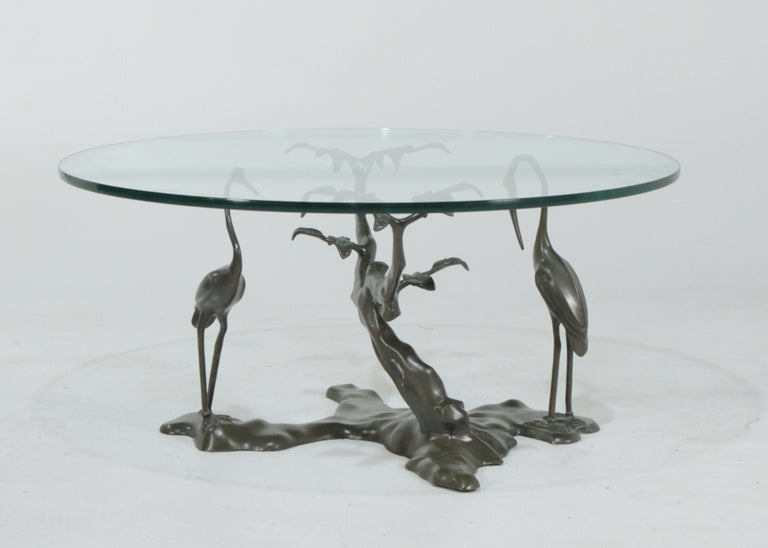 Ethereal Bronze Verdigris Patinated Bonsai Tree and Crane Coffee Table ...