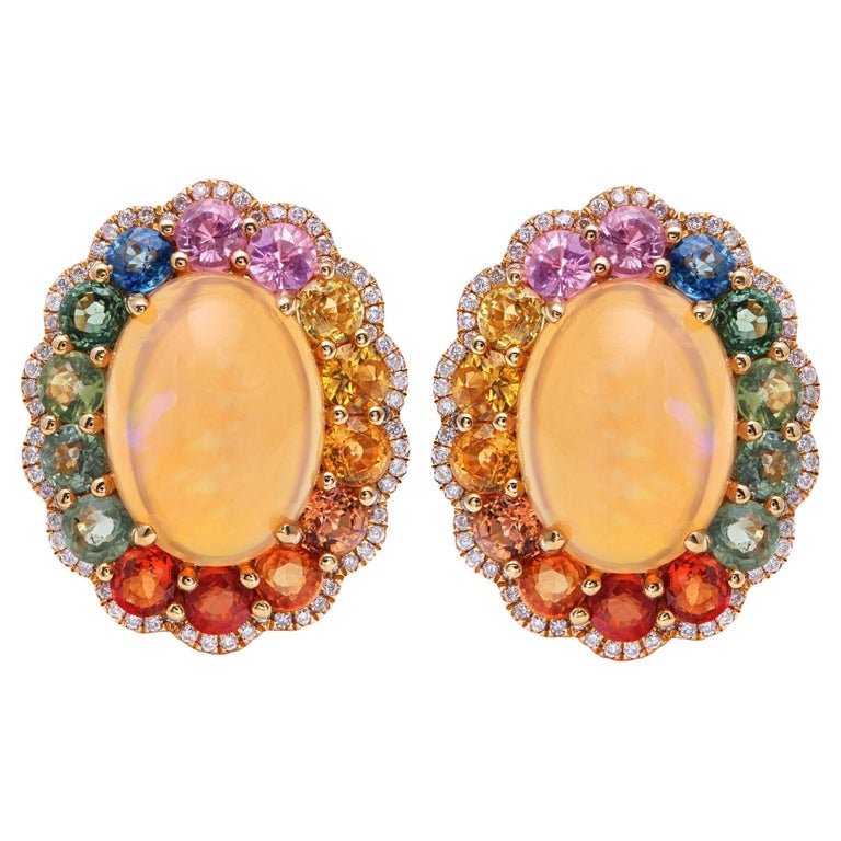 Ethiopian Opal Multi-Colored Sapphires and Diamonds Earrings For Sale ...