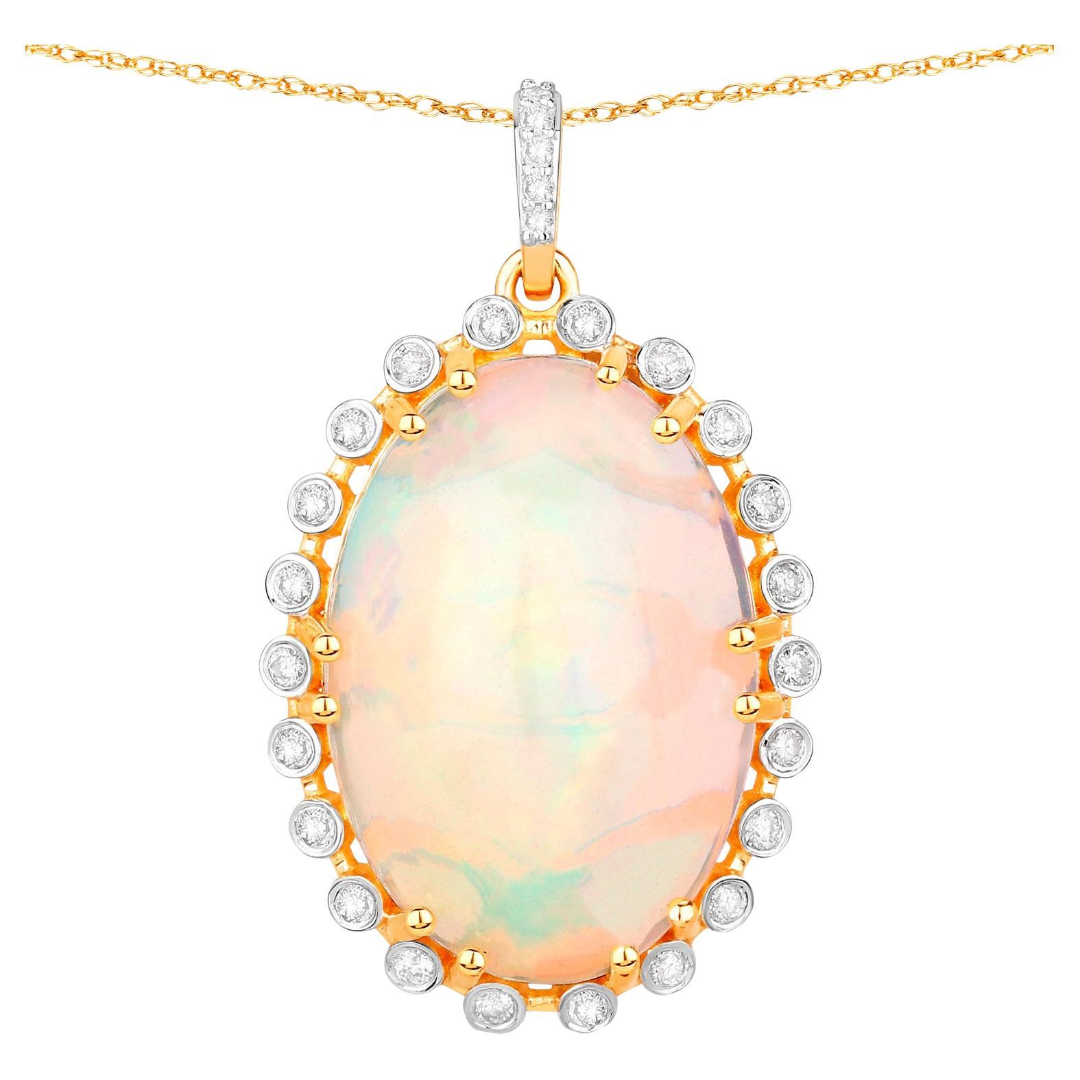 Ethiopian Opal Pendant Necklace Diamond Halo 8.11 Carats 14K Yellow ...