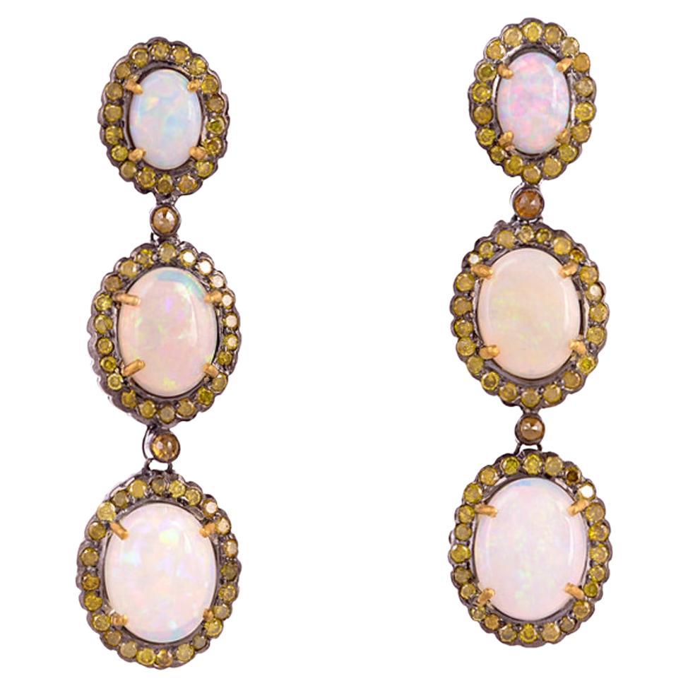 Natural Opal Dangle Earring Diamond with Sapphire and Emerald in 18k ...