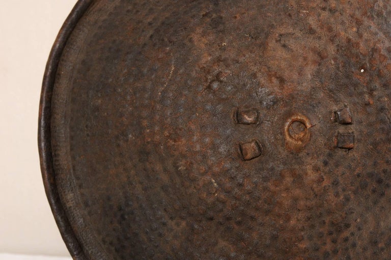 Ethiopian Round Leather Tribal Shield on Custom Iron Stand at 1stDibs