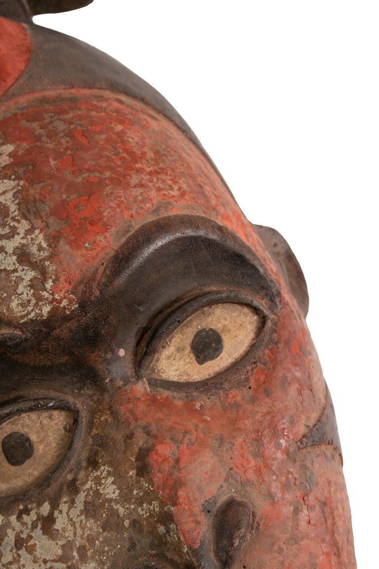 Ethnic 1990s African Hand Carved Wooden 2-Tone Ceremonial Tribal Mask ...