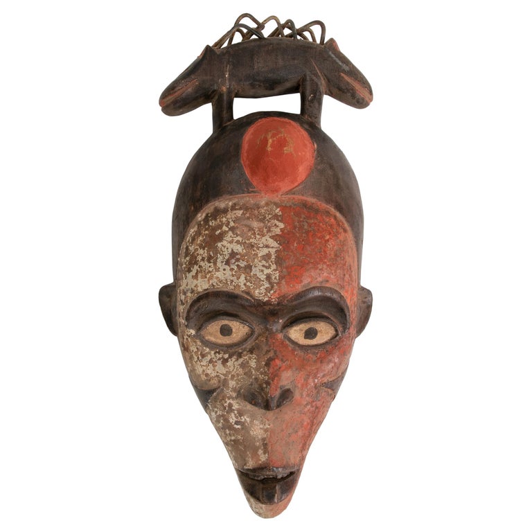 Ethnic 1990s African Hand Carved Wooden 2-Tone Ceremonial Tribal Mask ...