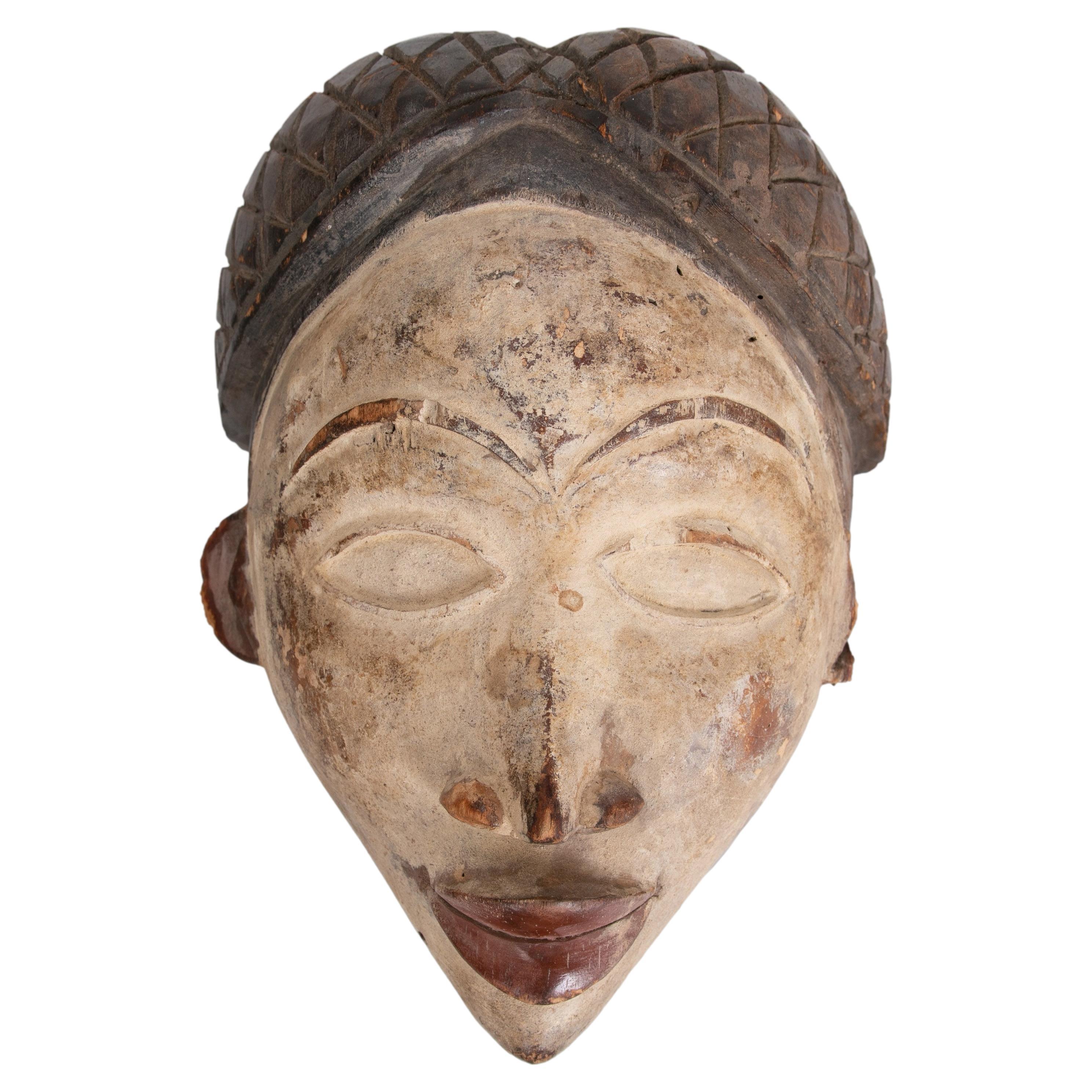 1990s Ethnic African Hand Carved Wooden 2-Tone Ceremonial Tribal Mask ...