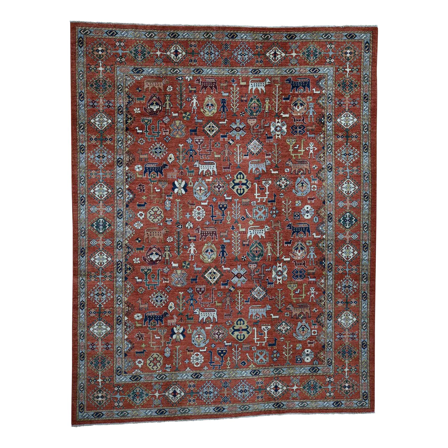 Ethnic and Tribal Peshawar with Ancient Animal Design Hand Knotted Rug ...