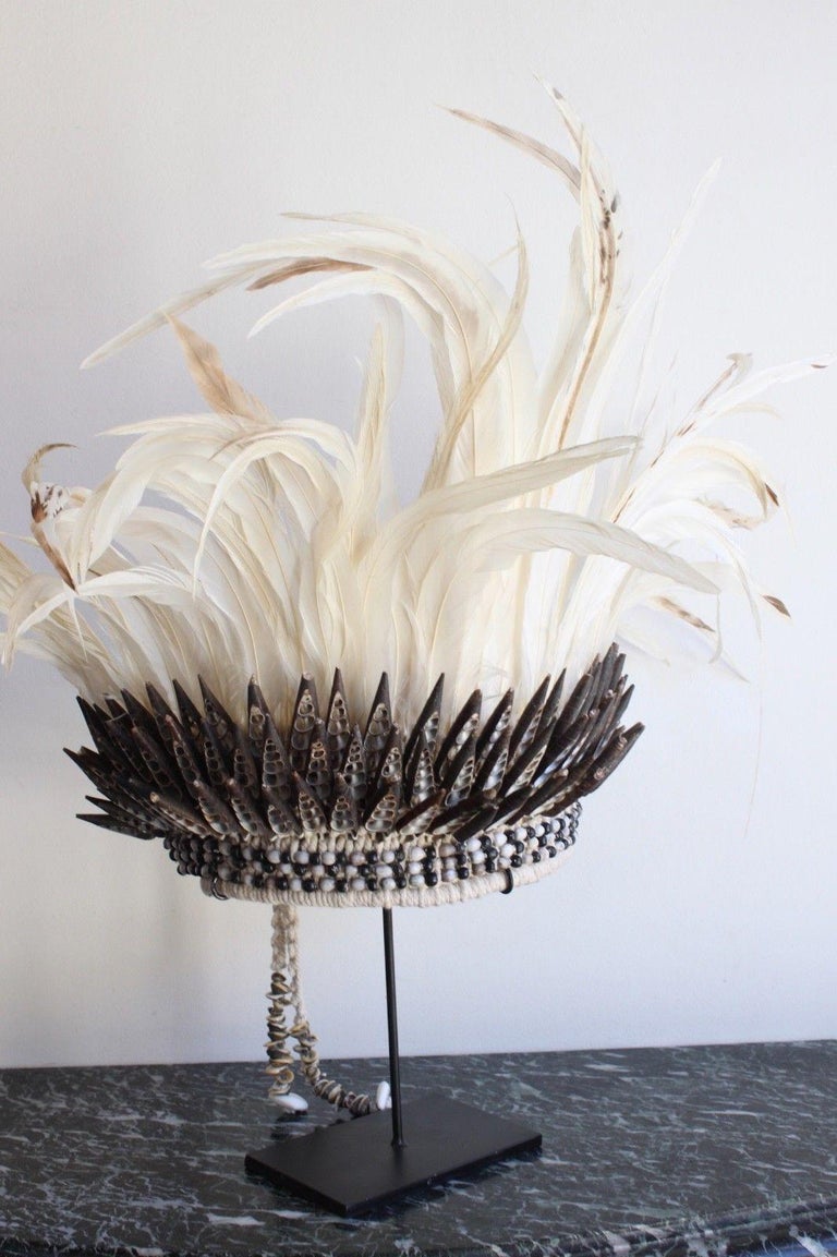 Ethnic Shell and White Feather Headdress For Sale at 1stDibs ...