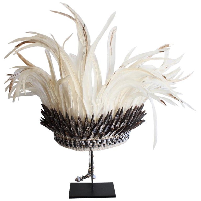 Ethnic Shell and White Feather Headdress For Sale at 1stDibs ...