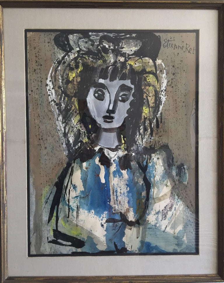 Etienne Ret - "La Belle Fille" Large Mid Century French Painting ...