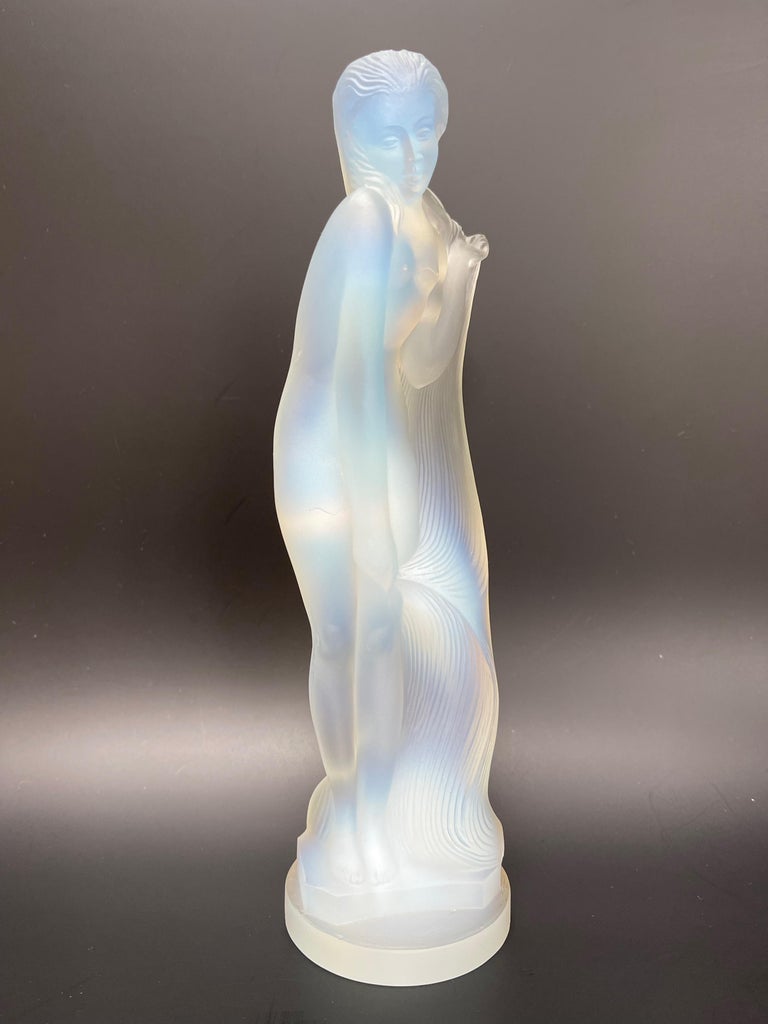 Etling Car Mascot Naked Woman Sculpture In Opalescent Molded Glass For