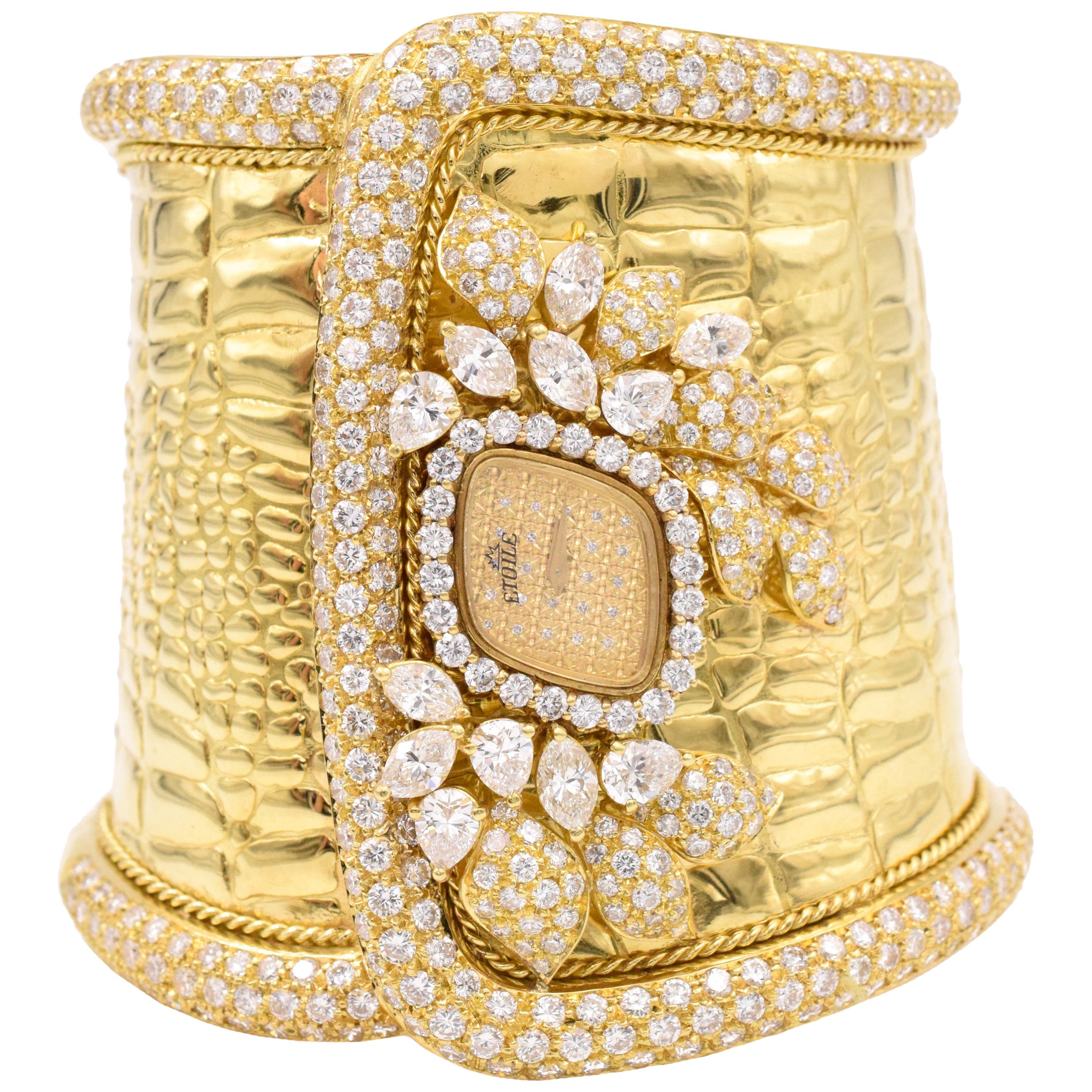 Etoile Diamond Cuff Watch Made in 18 Karat Yellow Gold For Sale at 1stDibs