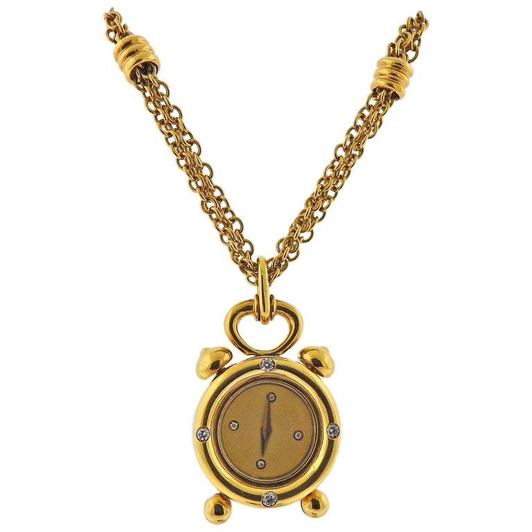 Etoile Gold Diamond Watch Pendant Necklace For Sale at 1stDibs