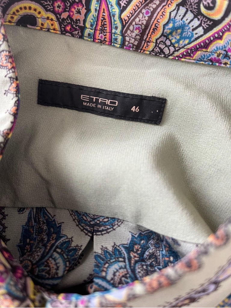 Etro 2000s Women’s Size 46 / US 10 12 Colorful Paisley Striped Y2K Silk Blouse For Sale at 1stDibs