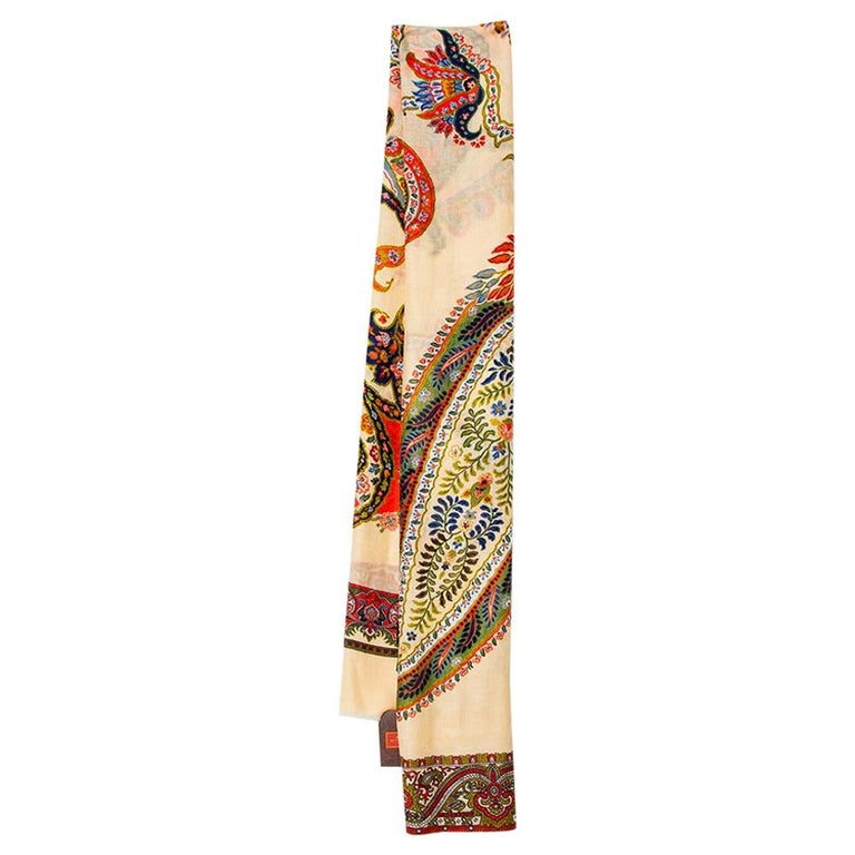 Etro Beige Floral Paisley Print Cashmere Scarf at 1stDibs