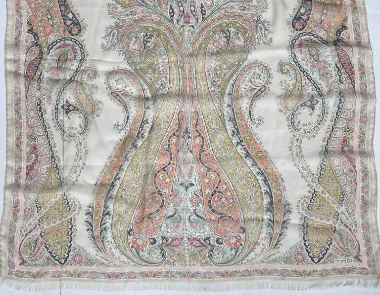Etro Beige Paisley Printed 66" Sheer Silk Scarf w/ Fringed edge For ...