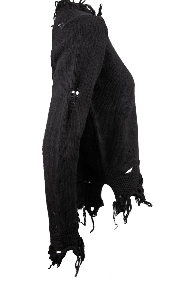 Etro Black Distressed Slim Fit Wool Sweater / Jumper with Logo Patch ...