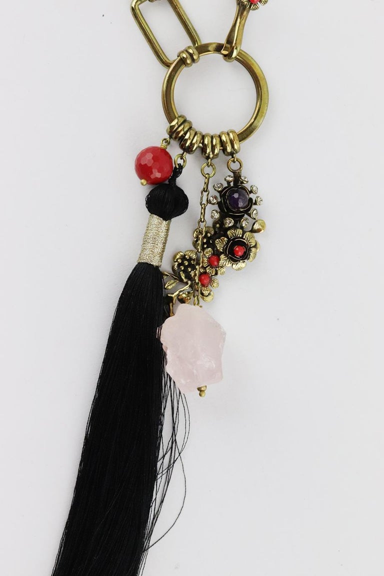 Etro Brass Tone Tasseled Multi Stone Chain Necklace For Sale at 1stDibs