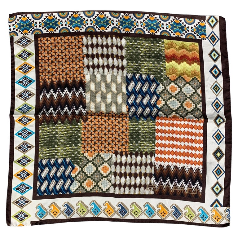 ETRO Brown Multi-Color Mixed Patterns Pocket Square For Sale at 1stDibs