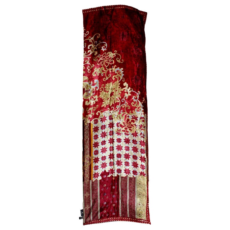 Etro Burgundy Beige Silk Large Floral Scarf 1990s at 1stDibs