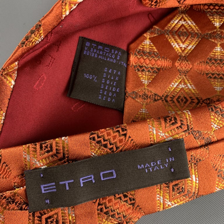ETRO Burnt Orange Geometric Print Silk Tie For Sale at 1stDibs