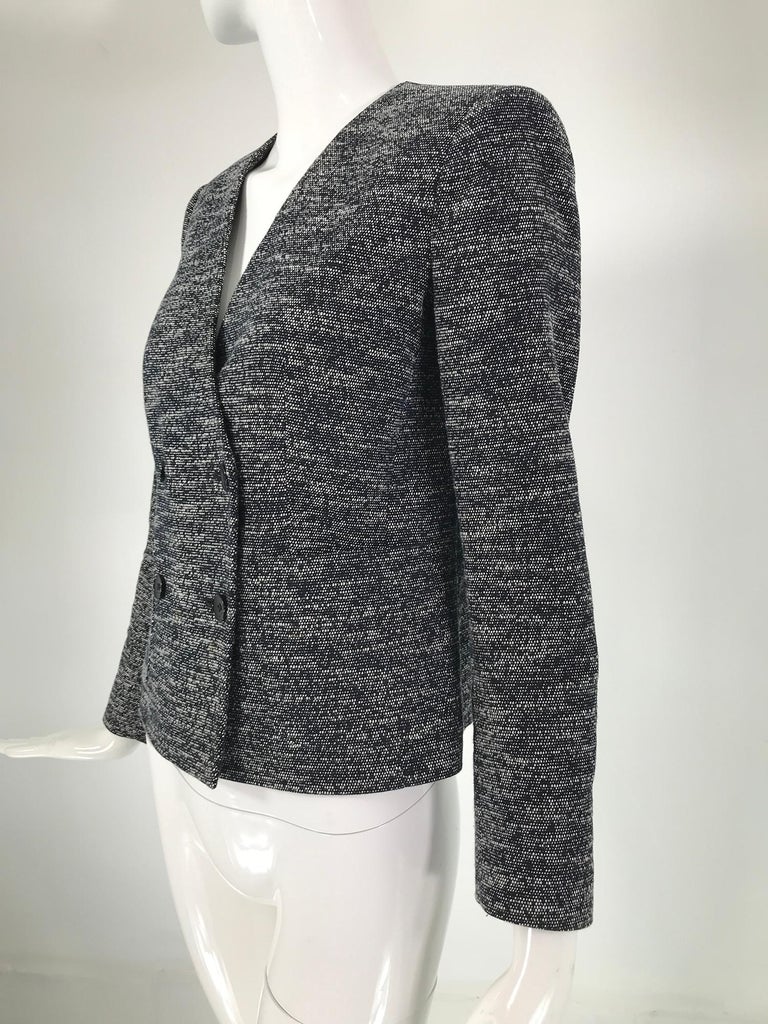 Etro Cotton Blend Black and White Tweed Double Breasted V neck Jacket ...