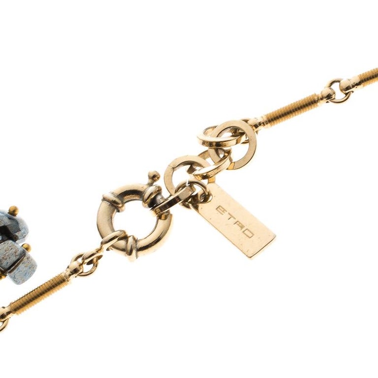 Etro Crystal Studded Gold Tone Tassel Drop Statement Necklace For Sale ...