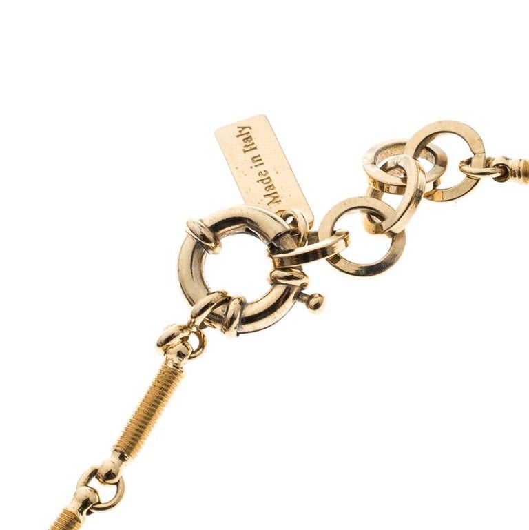 Etro Crystal Studded Gold Tone Tassel Drop Statement Necklace For Sale ...