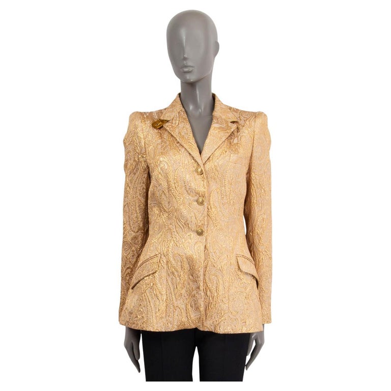 ETRO gold PAISLEY BROCADE FITTED Blazer Jacket S For Sale at 1stDibs