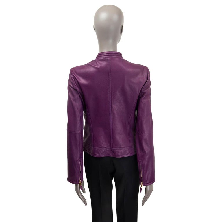ETRO grape purple leather BIKER Jacket 44 L For Sale at 1stDibs