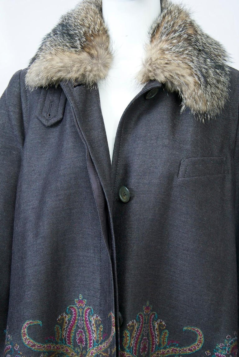 Etro Gray Wool/Paisley Coat with Handkerchief Hem at 1stDibs