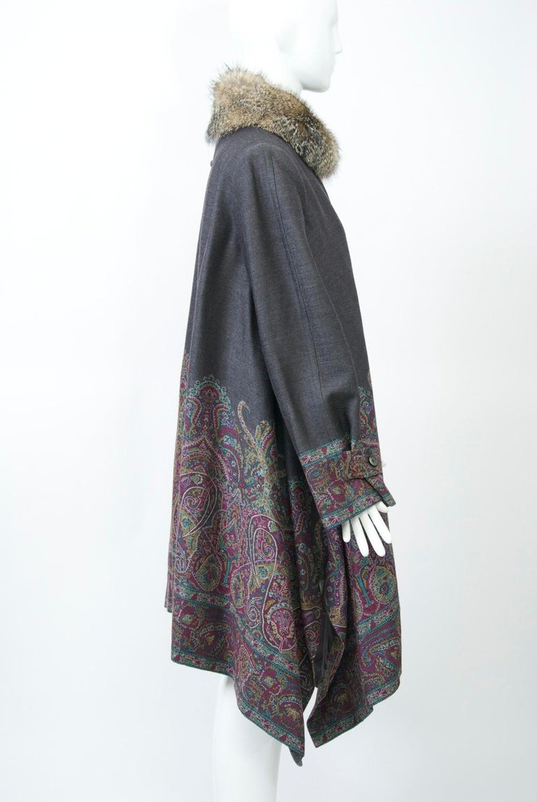 Etro Gray Wool/Paisley Coat with Handkerchief Hem at 1stDibs