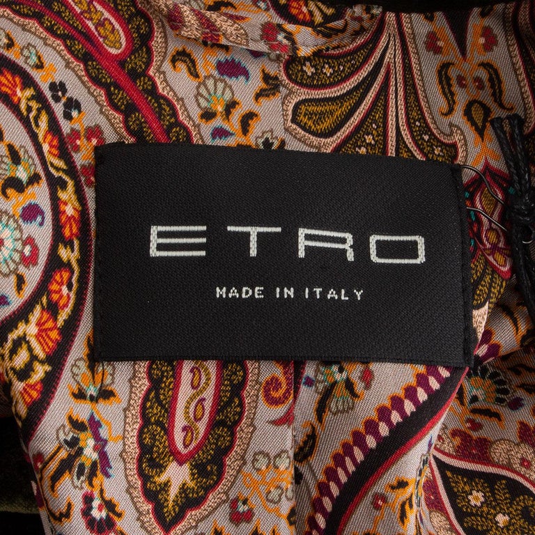 ETRO green viscose EMBROIDERED CUFF VELVET BRISTOL Coat Jacket 42 M For ...