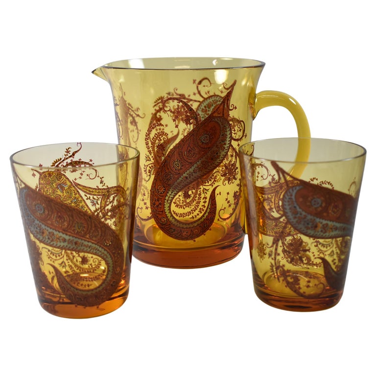 Etro Home Accessories Italian Glass Paisley Pitcher Two Goblets For ...