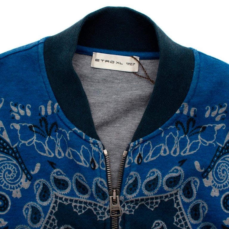 Etro Long Sleeve Blue Paisley Bomber Jacket For Sale at 1stDibs