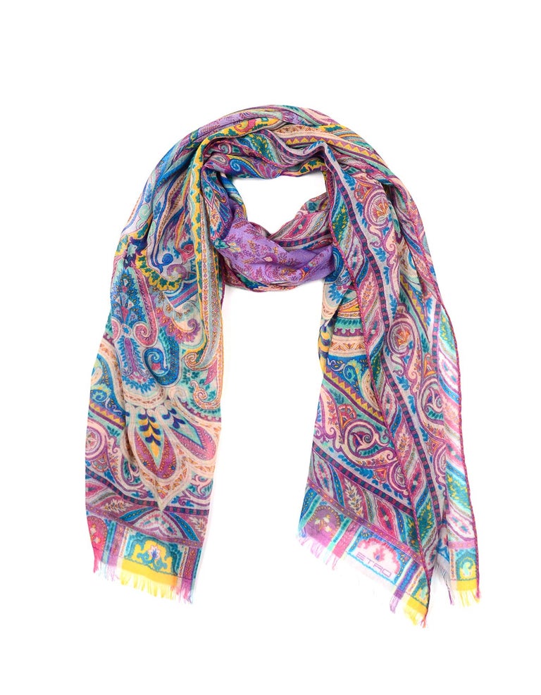 Etro Multi-Color Cashmere Paisley Print Sheer Scarf at 1stDibs
