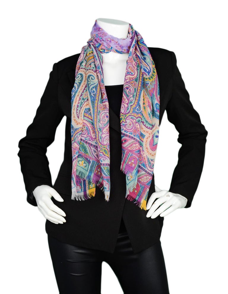 Etro Multi-Color Cashmere Paisley Print Sheer Scarf at 1stDibs