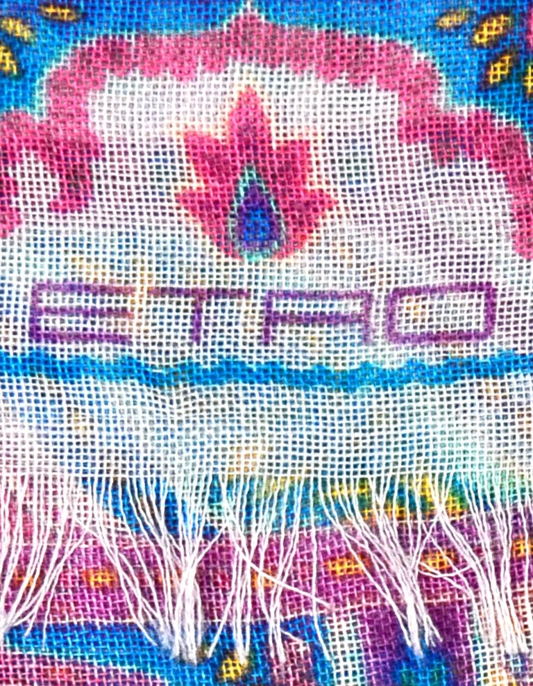Etro Multi-Color Cashmere Paisley Print Sheer Scarf at 1stDibs