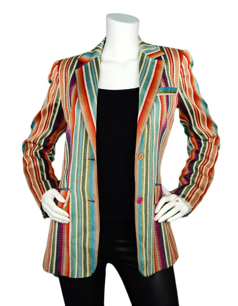 Etro Multi-Color Cotton Blend Striped Jacket/Blazer Sz 44 For Sale at ...